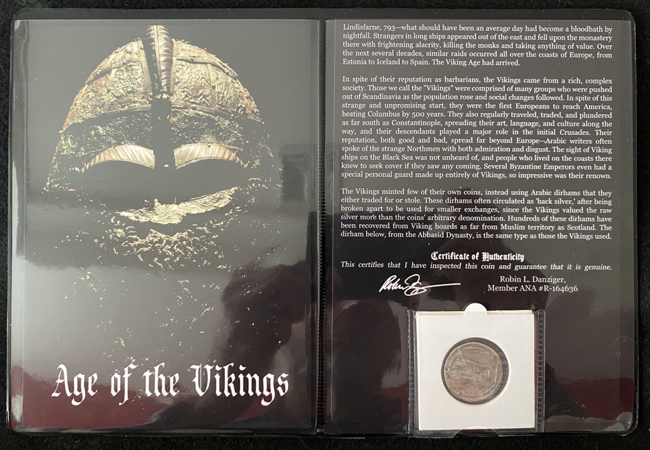 Age of Vikings Abbasid Dynasty SILVER Coin COA & History & Album Inclu ...
