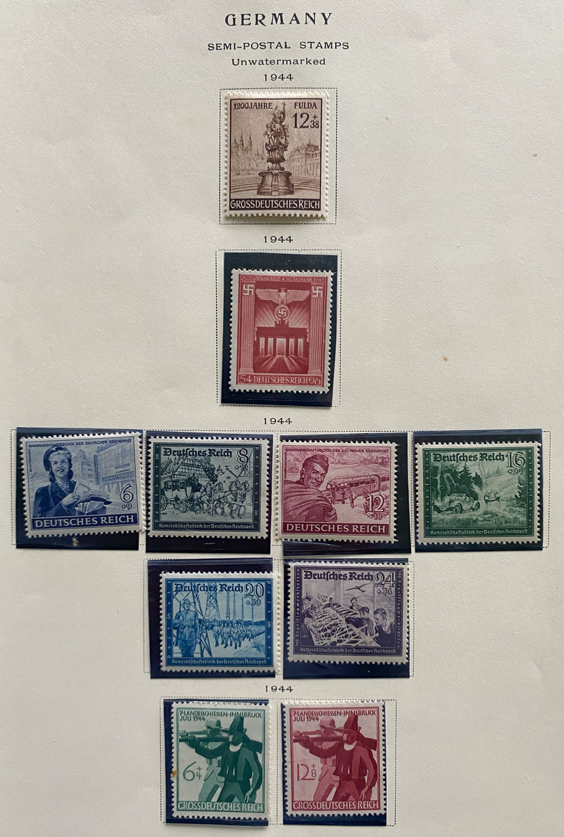 German WWII Nazi Third Reich 1944 10 Stamps From Original Postal Colle ...