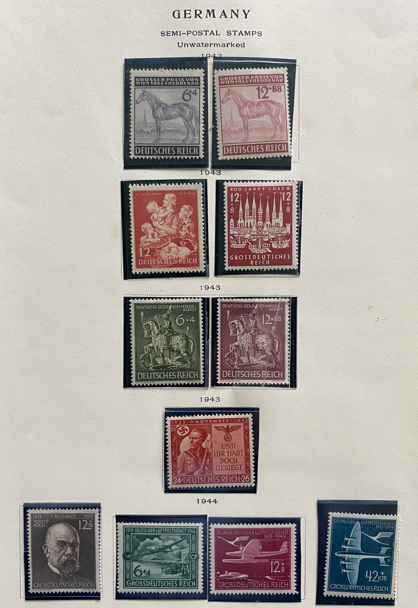 German WWII Nazi Third Reich 1943-44 10 Stamps From Original Postal Co ...
