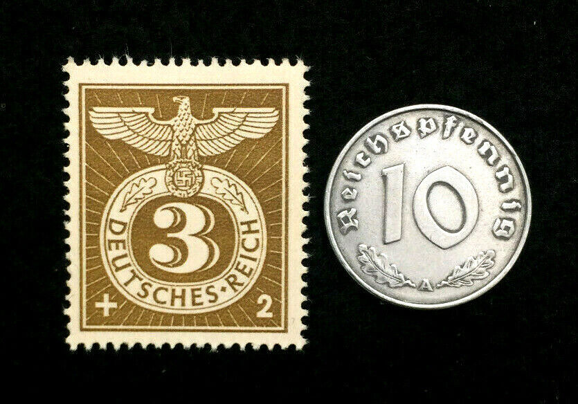 Rare Old WWII German War 10 Reichspfennig Coin & Stamp World War 2 Art ...
