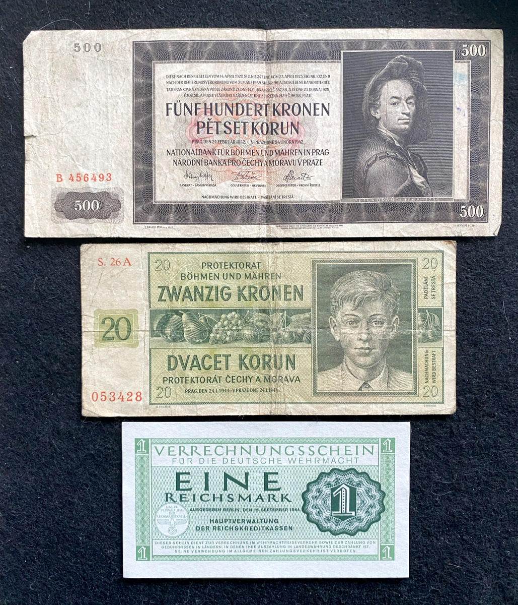 WWII: Invasion of Czechoslovakia German Occupation Three Banknotes SOA ...