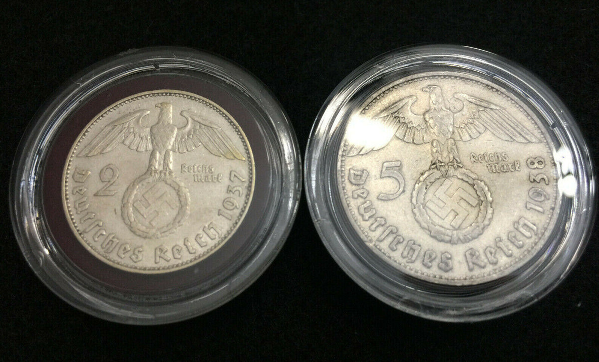 WW2 CERTIFIED German Coins TWO SILVER One Zinc & Bronze Mint Stamp Dis ...