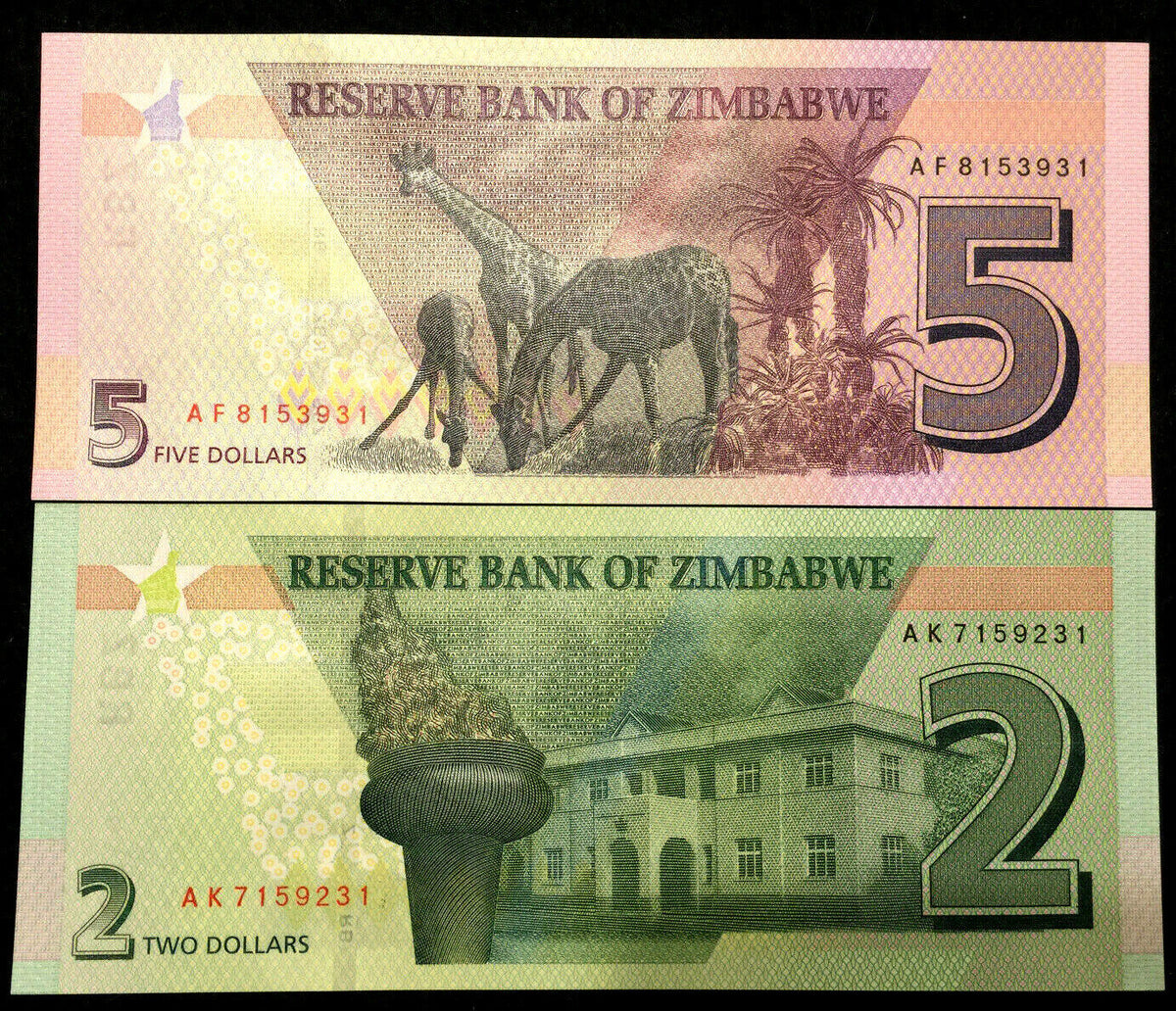 Zimbabwe 2 and 5 Dollars 2019 Dollar Bills Banknotes Paper Money World ...