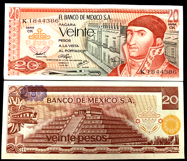 Mexico 20 Pesos 1977 Banknote World Paper Money UNC – Collectors Couch