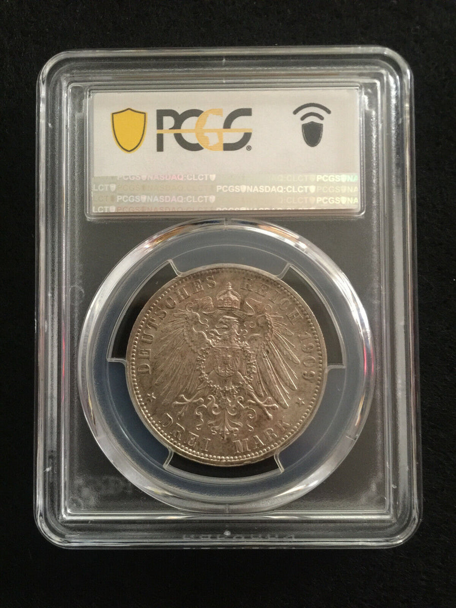 Rare Historical Germany 1909-F Wurttemberg 3 Mark PCGS MS62 - 100 Plus ...