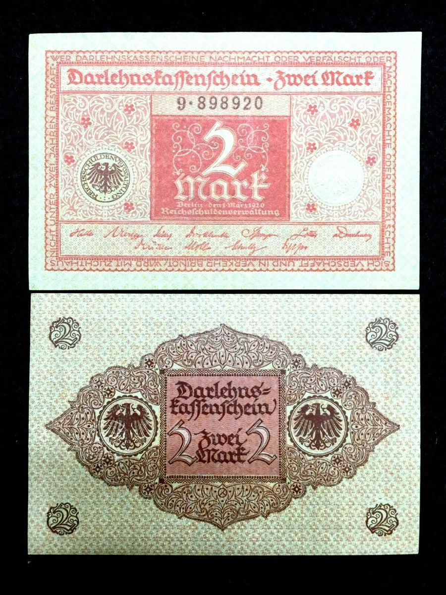 Vintage Authentic 1920 Germany 2 Mark Bank Note - 100 Years Old - UNC ...