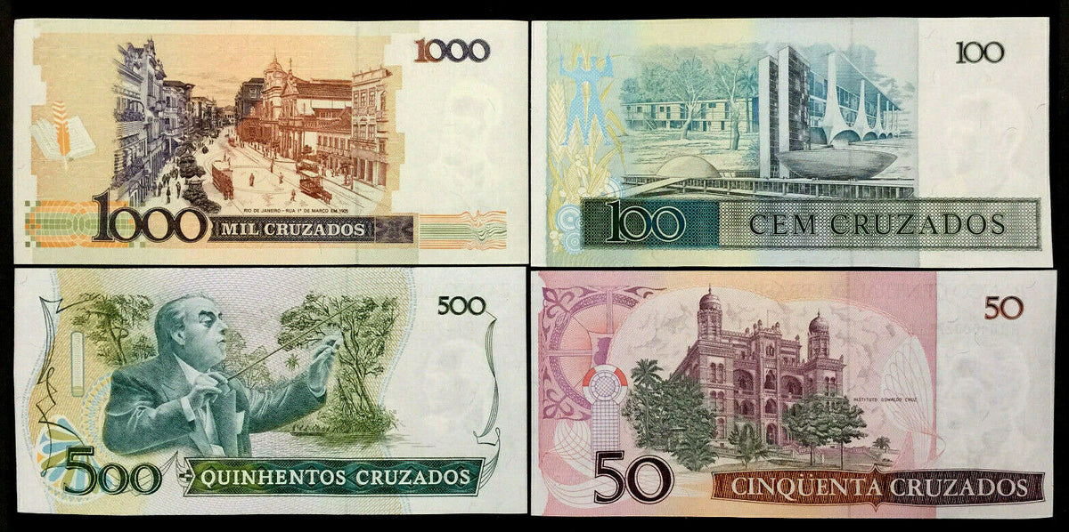 Brazil 1000,500,100, 50 Cruzeiros Banknote World Paper Money UNC Curre ...